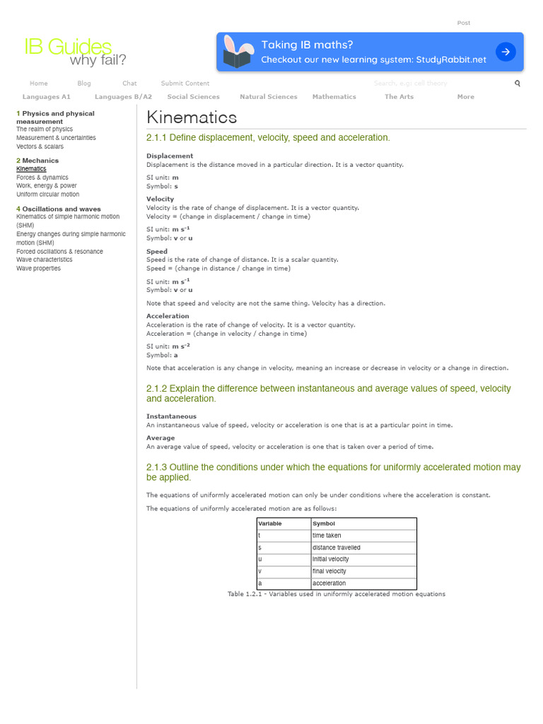 Theoretical questions A1. Kinematics | PDF | Acceleration | Velocity