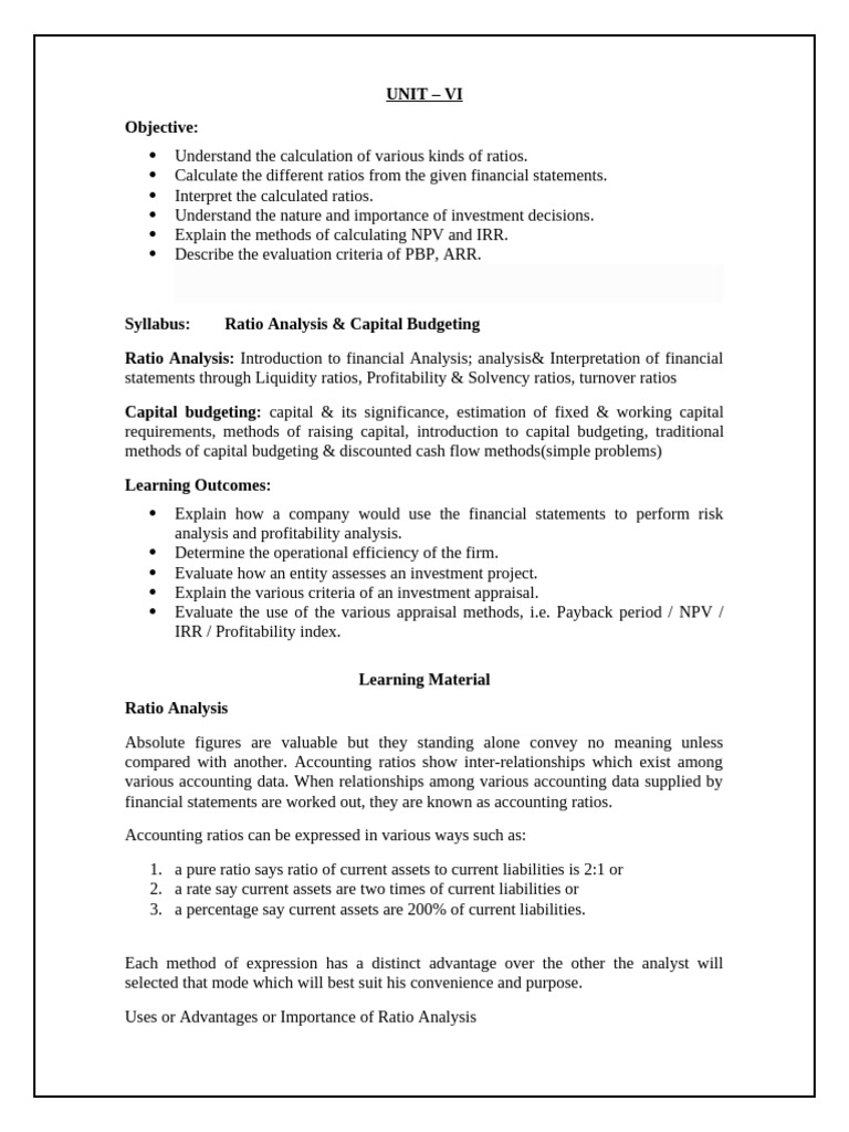 Ratio Analysis and Capital Budgeting | PDF | Capital Budgeting | Net ...