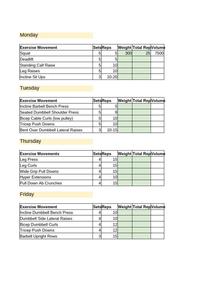 Lee Hayward 12 Week Bodybuilding Workout Routine Spreadsheet | PDF ...
