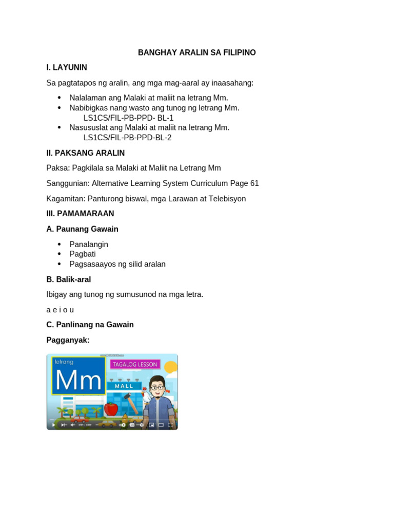 Banghay Aralin Sa Filipino MM | PDF