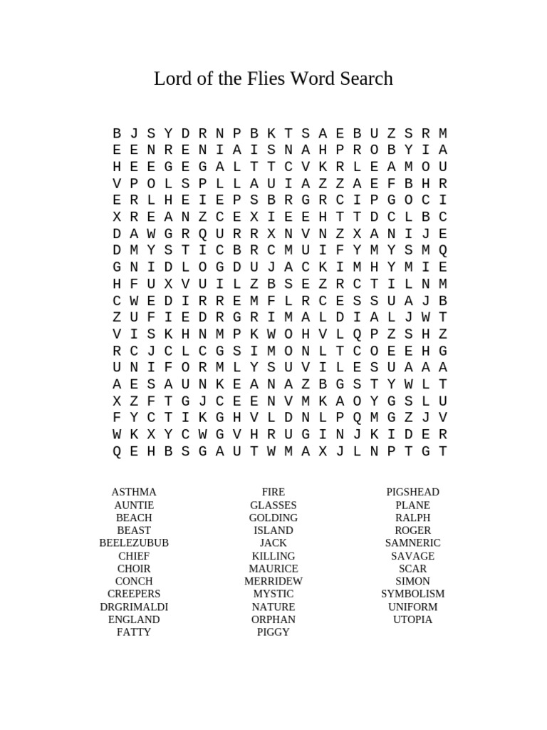 Lord of The Flies Word Search | PDF