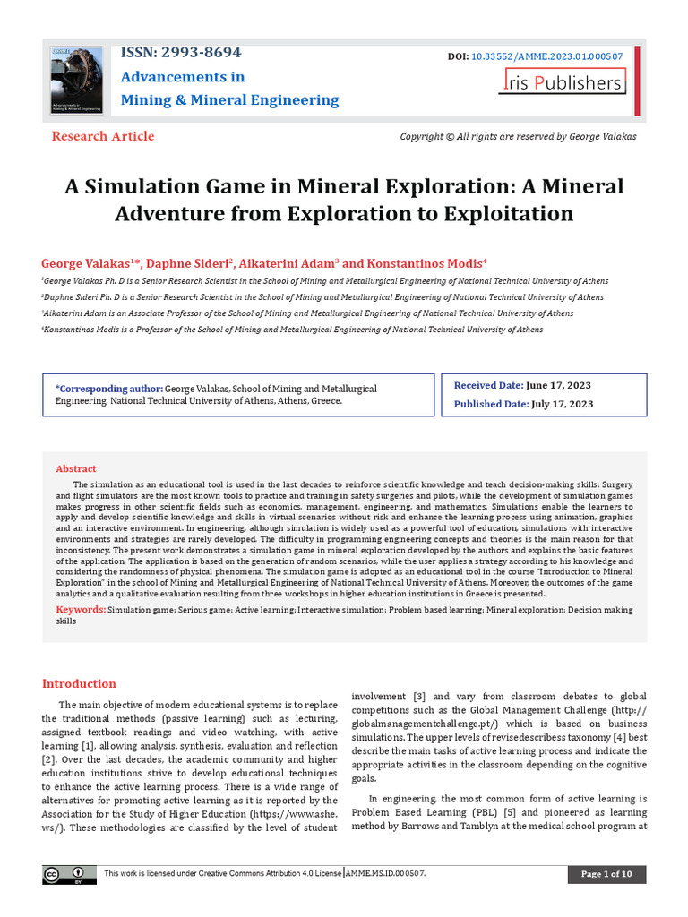 A Simulation Game in Mineral Exploration - A Mineral | PDF | Simulation | Learning