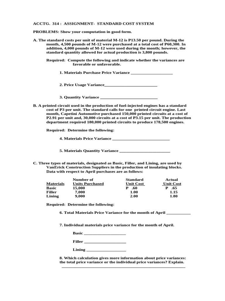 Acctg 314 Assignment 2 2024 Standard Cost Systems | PDF | Payroll ...