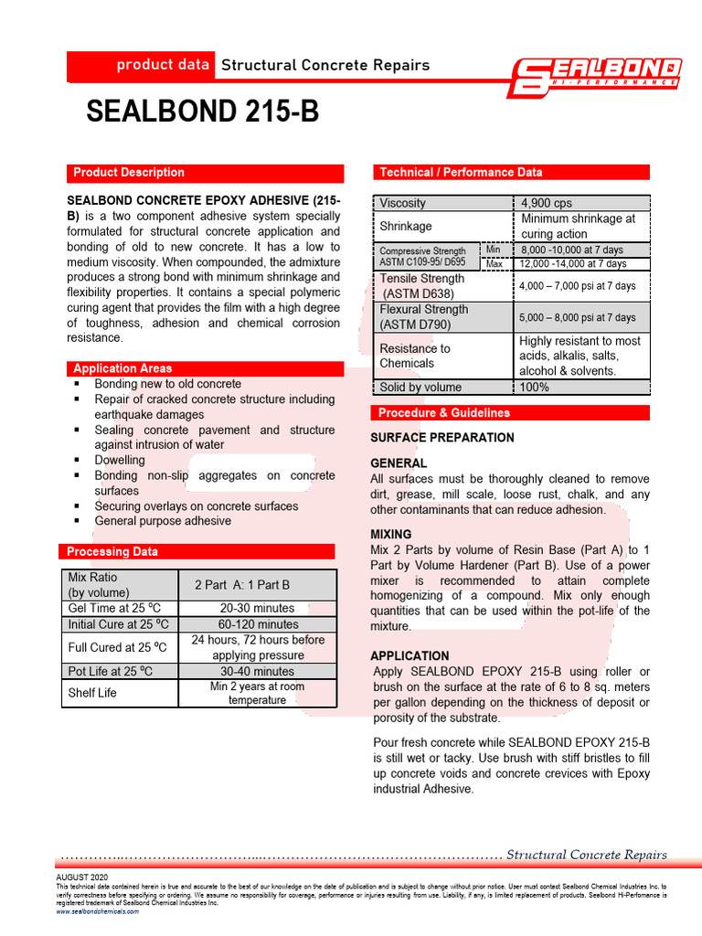 Sealbond 215 B Concrete Epoxy Binder TDS | PDF | Concrete | Epoxy
