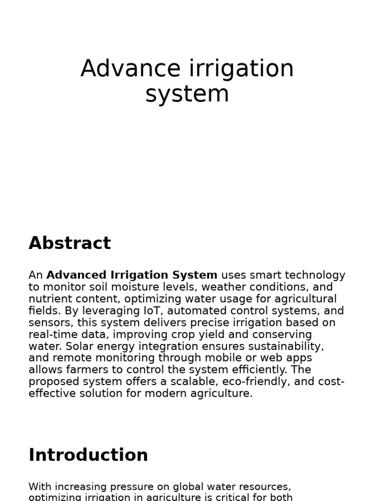Advance Irrigation System | PDF | Irrigation | Agriculture