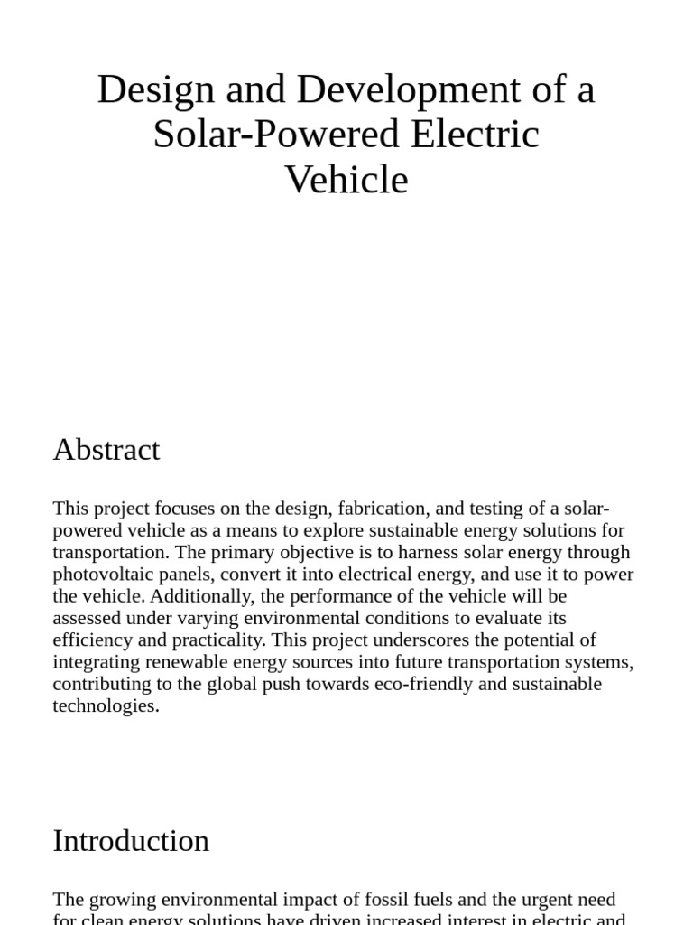 Solar-Powered Electric Vehicle Design | PDF | Solar Power | Solar Panel