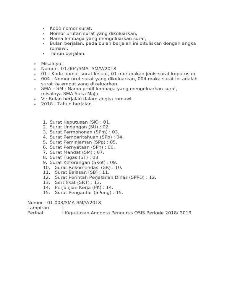 Penulisan Kode dan Nomor Surat Resmi | PDF