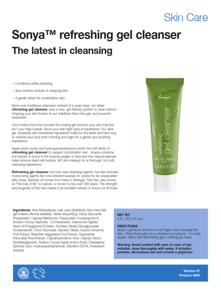 Sonya™ Refreshing Gel Cleanser Product Information | PDF