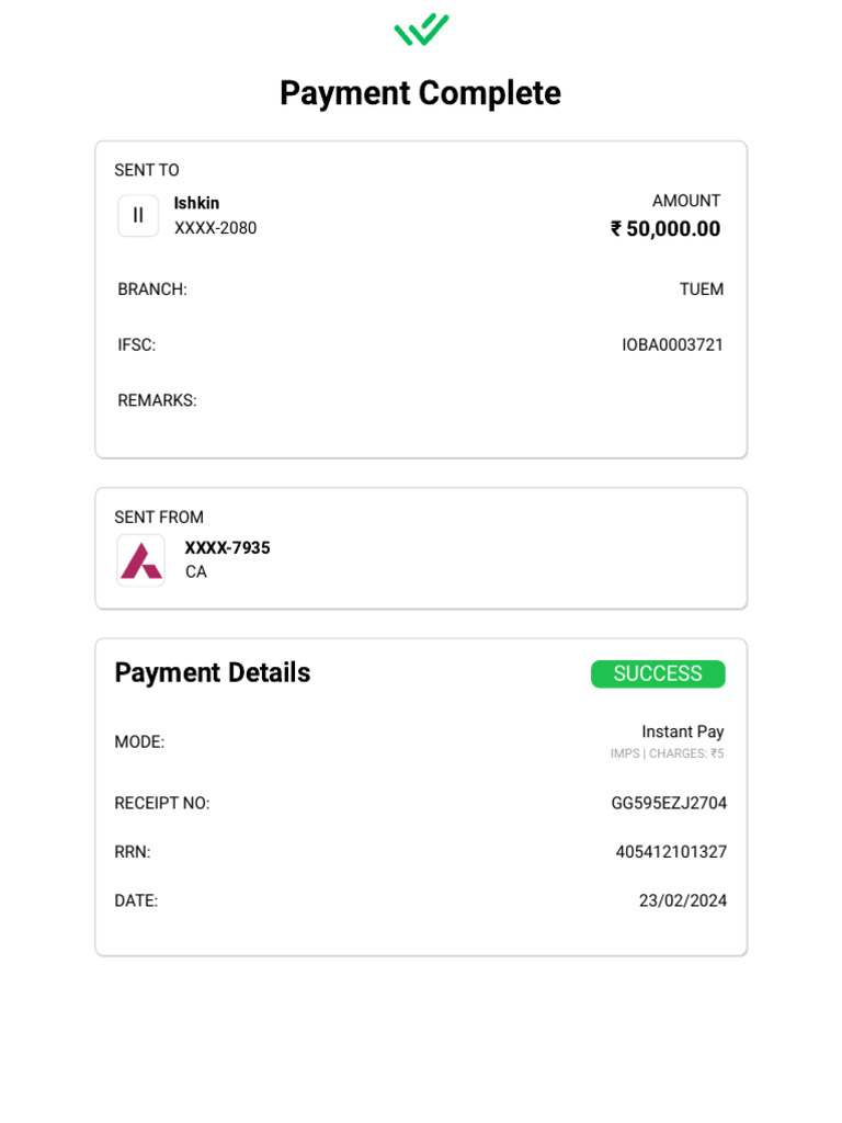 Payment Confirmation Receipt IMPS | PDF | Finance & Money Management