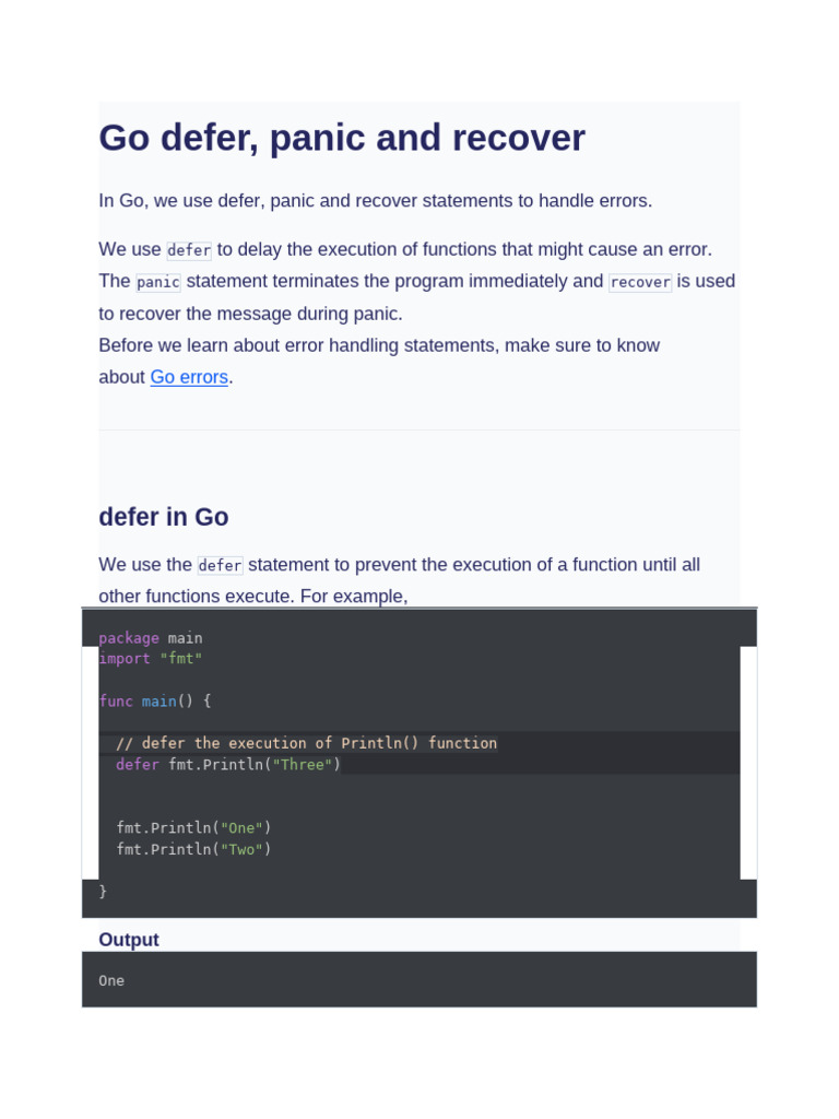 Go Defer, Panic and Recover | PDF | Computer Programming | Software ... Go Defer, Panic and Recover | PDF | Computer Programming | Software ...
