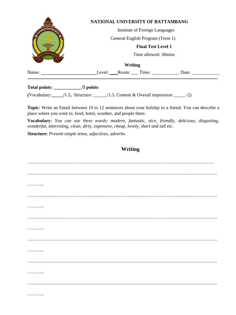 NUBB Final Writing Level 1 | PDF | Linguistic Typology | Linguistics