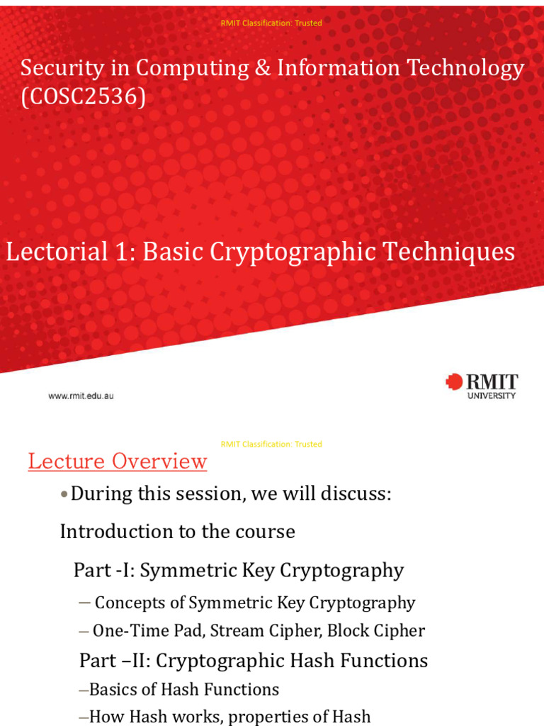 Security in Computing & Information Technology (COSC2536) : Lectorial 1: Basic Cryptographic ...
