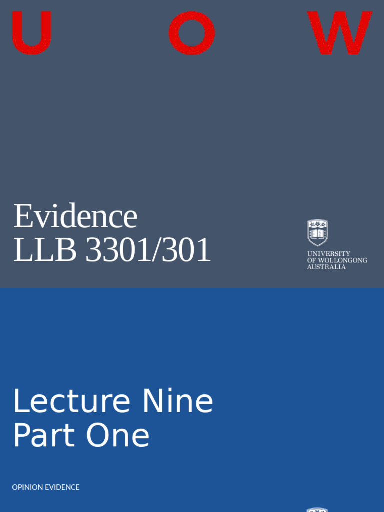 Evidence Lecture 9 Slides 2024 | PDF | Expert Witness | Evidence (Law)