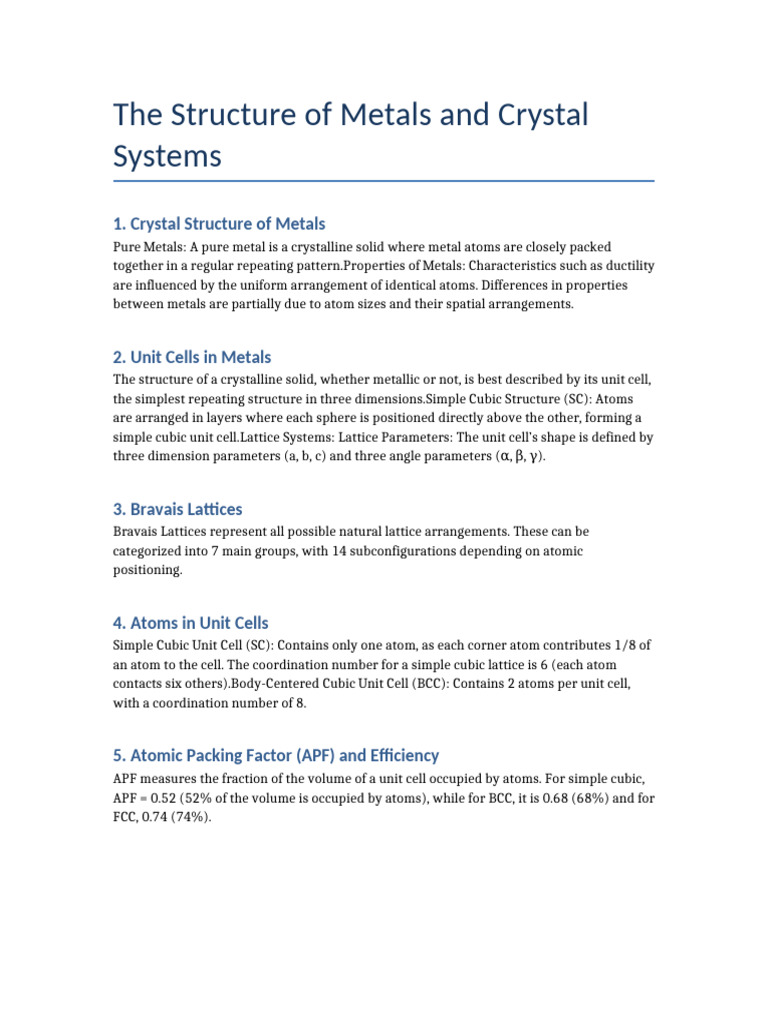 Metal Structures Summary Without Images | PDF