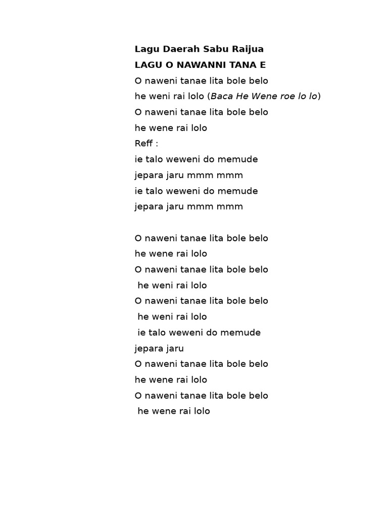 Lagu Daerah Sabu Raijua | PDF