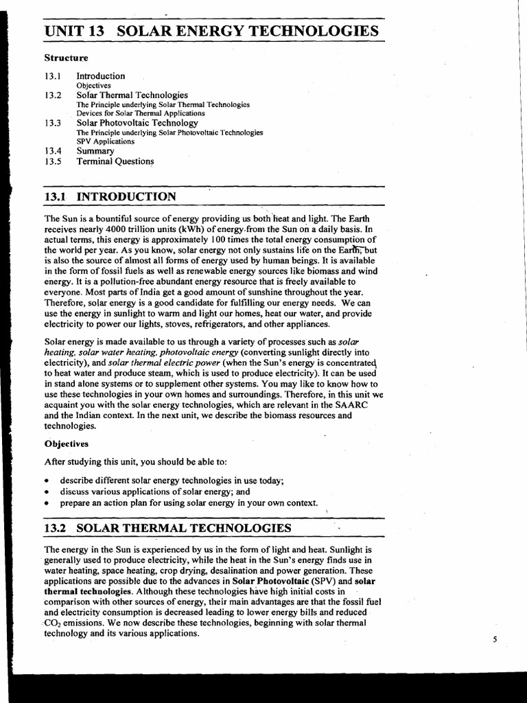 Unit-13 Solar Energy Technologies | PDF | Solar Energy | Photovoltaics