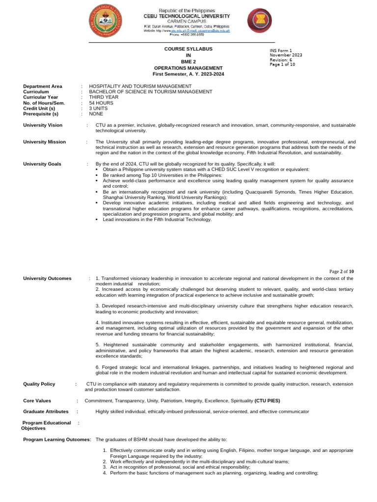 Operation Management BME 2 | PDF | Lean Manufacturing | Educational Technology