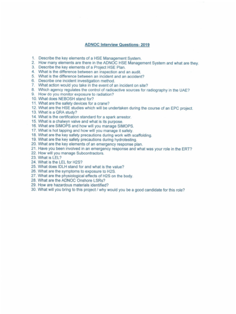 ADNOC Interview Question | PDF