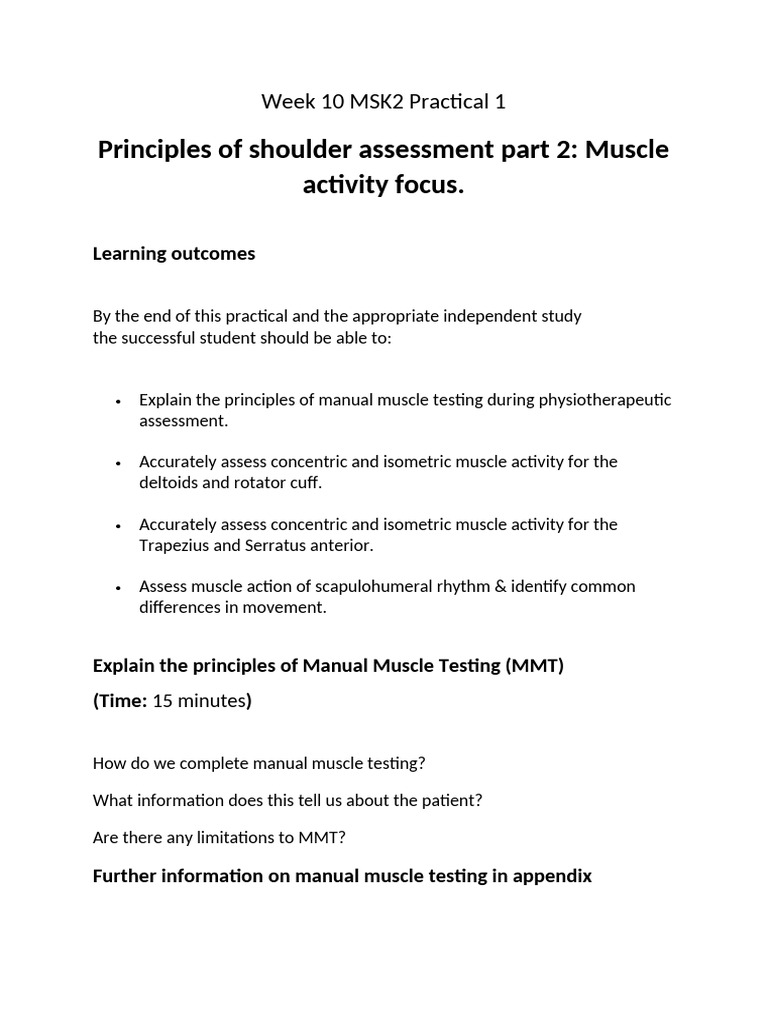 Principles of Shoulder Assessment Part 2 Muscle Activity Focus.-1 | PDF ...