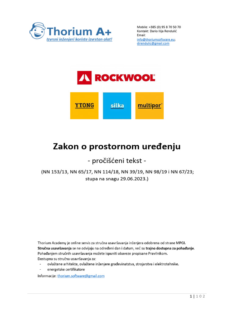 Zakon o Prostornom Uredenju NN 67 23 Procisceni Tekst | PDF