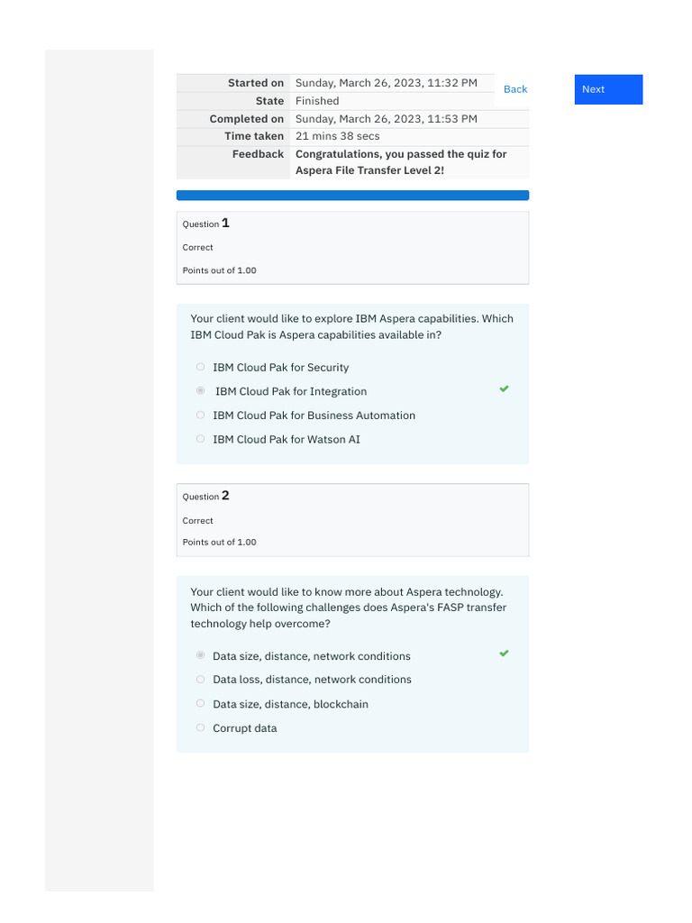 Aspera File Transfer Level 2 Quiz - Attempt Review | PDF | Cloud Computing | Computer Architecture