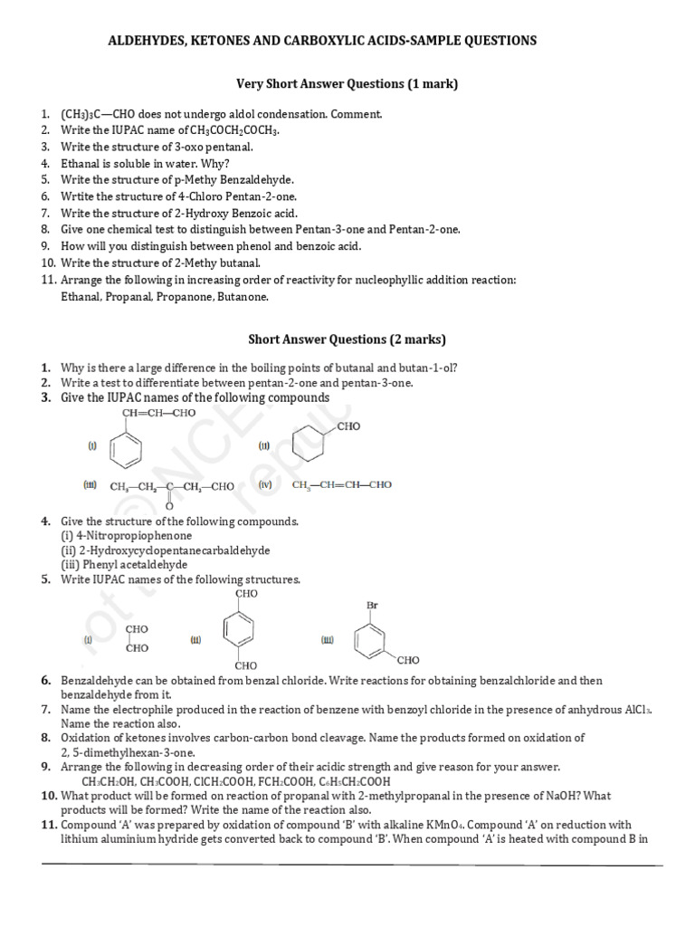 Aldehydes, Ketones, and Acids Practice Questions | PDF | Aldehyde | Ketone