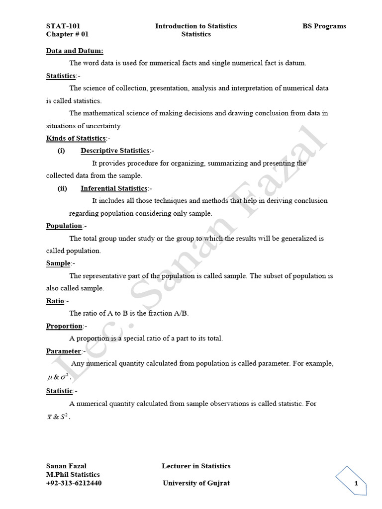 Stat 101 Notes | PDF | Statistics | Histogram