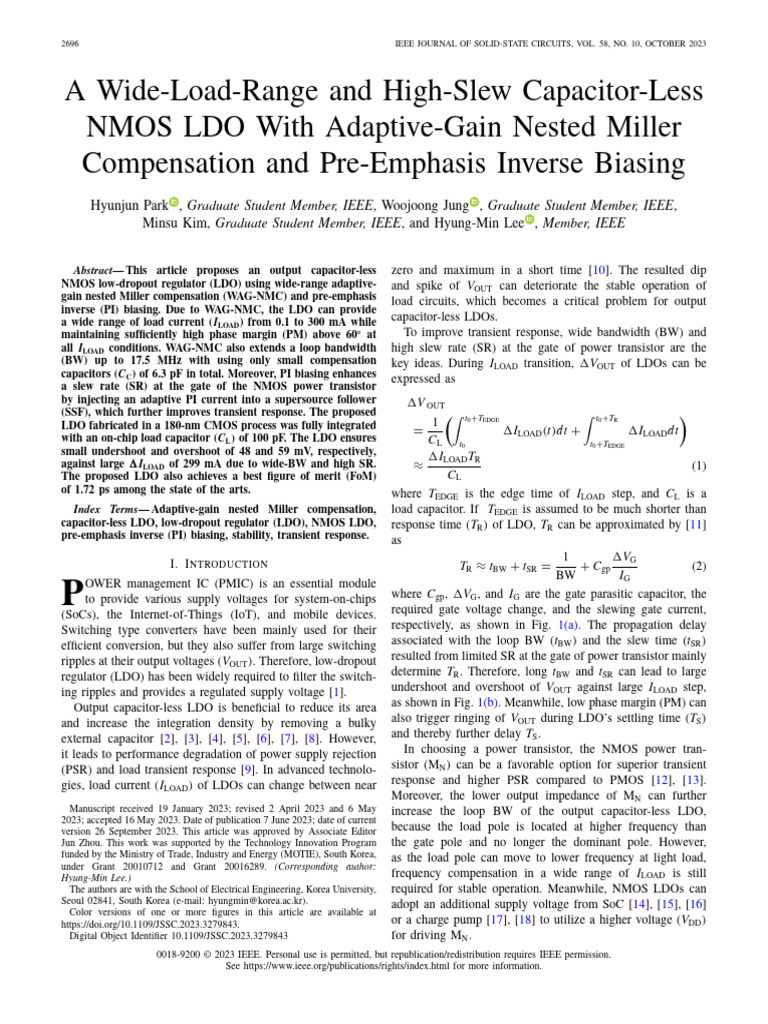 A Wide-Load-Range and High-Slew Capacitor-Less NMOS LDO With Adaptive ...