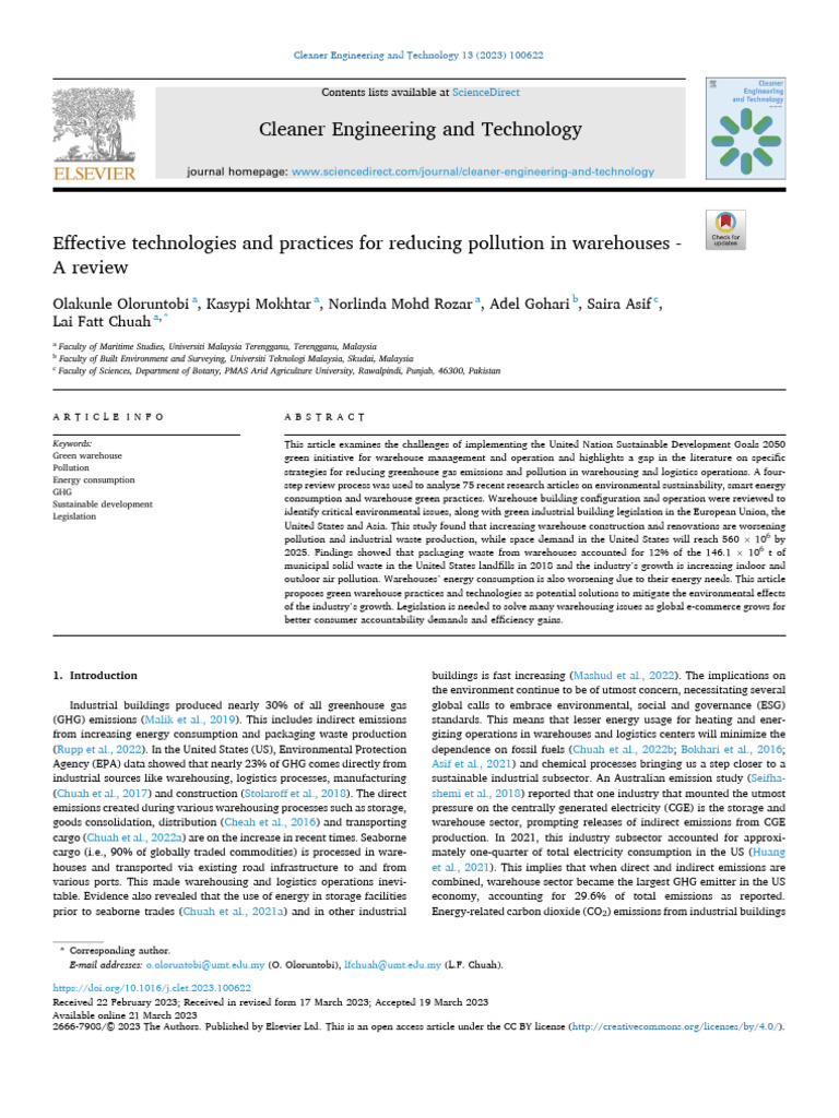 Cleaner Engineering and Technology | PDF | Sustainability | Logistics