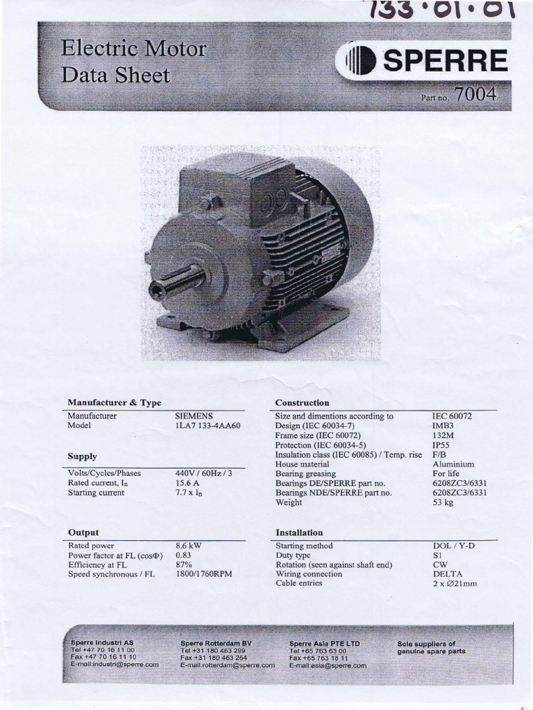 Sperre Electric Motor Data Sheet | PDF | Bearing (Mechanical ...