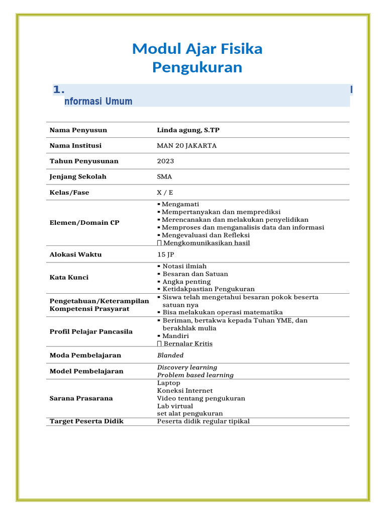 Modul Ajar Pengukuran Kurmer | PDF