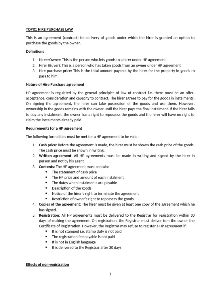 Hire Purchase Law (1) | PDF | Contract Law | Common Law Hire Purchase Law (1) | PDF | Contract Law | Common Law