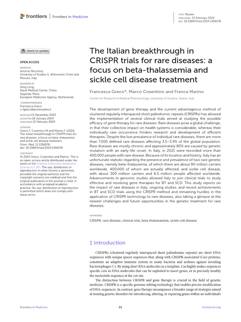 Fmed 11 1356578 | PDF | Crispr | Gene Therapy