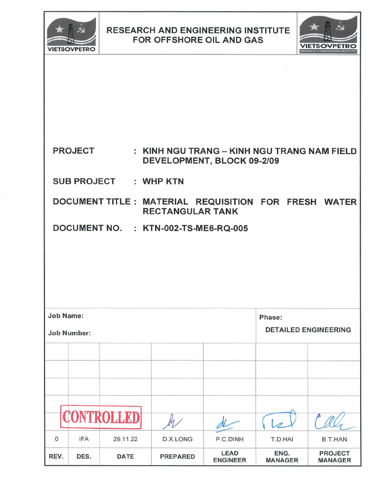 Ktn-002-Ts-Me6-Rq-005 - 0 - Material Requisition For Fresh Water Rectangular Tank | PDF ...