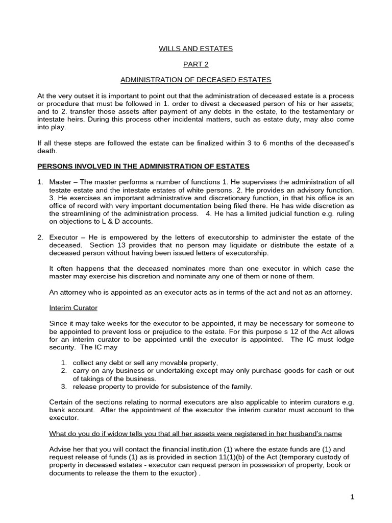 Administering Deceased Estates Explained | PDF | Will And Testament ...