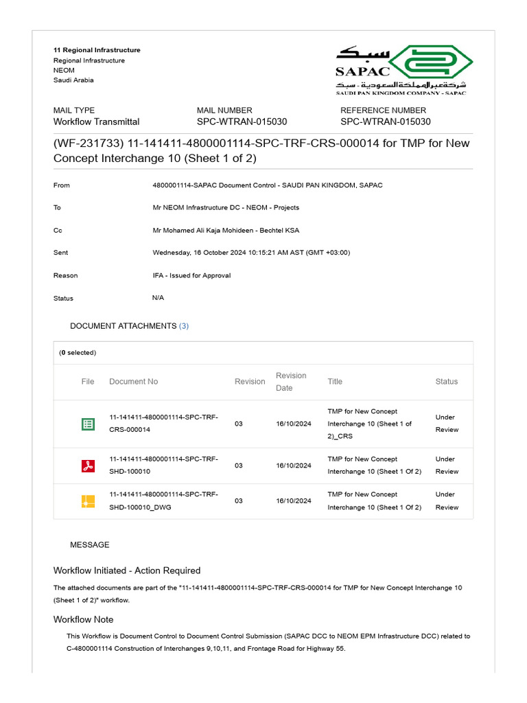 NEOM Interchange 10 Workflow Transmittal | PDF