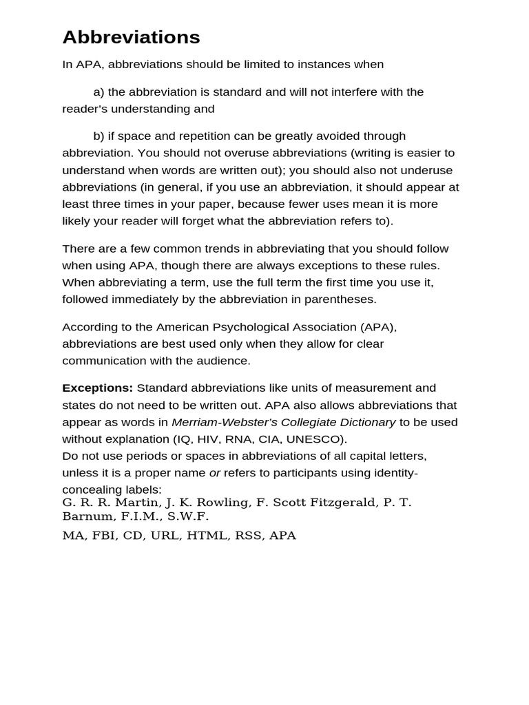 Abbreviationss | PDF | Apa Style | American Psychological Association
