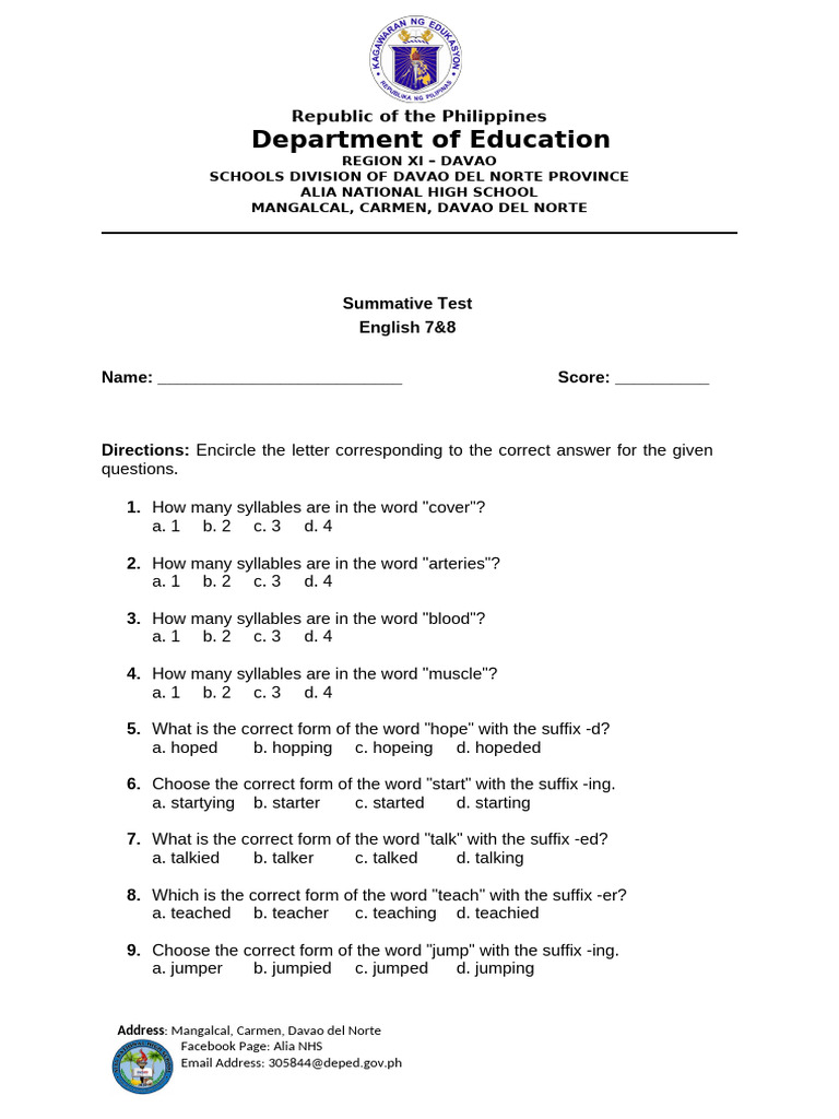 SUMMATIVE-TEST-for-G78 | PDF | Word | Adjective