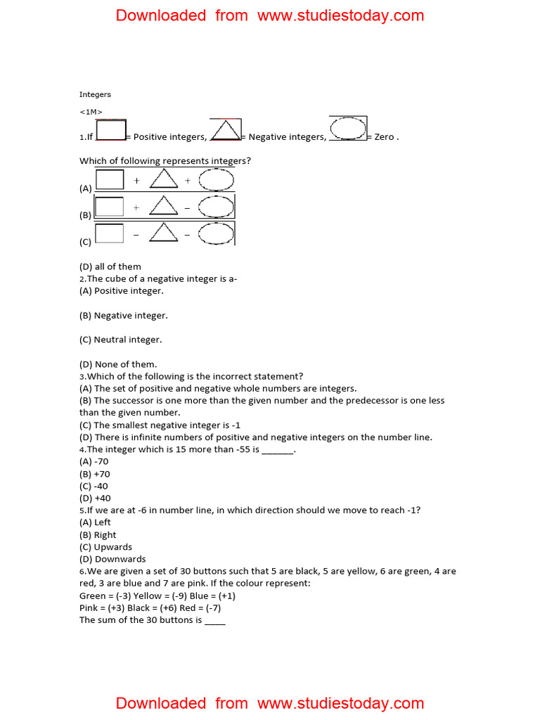Integer_Worksheet_4 | PDF | Numbers | Integer