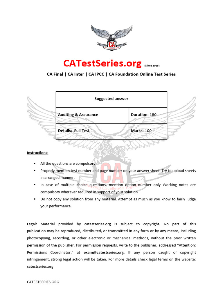 Auditing Assurance Full Test 1 Nov 2023 Solution 1689158189 | PDF ...