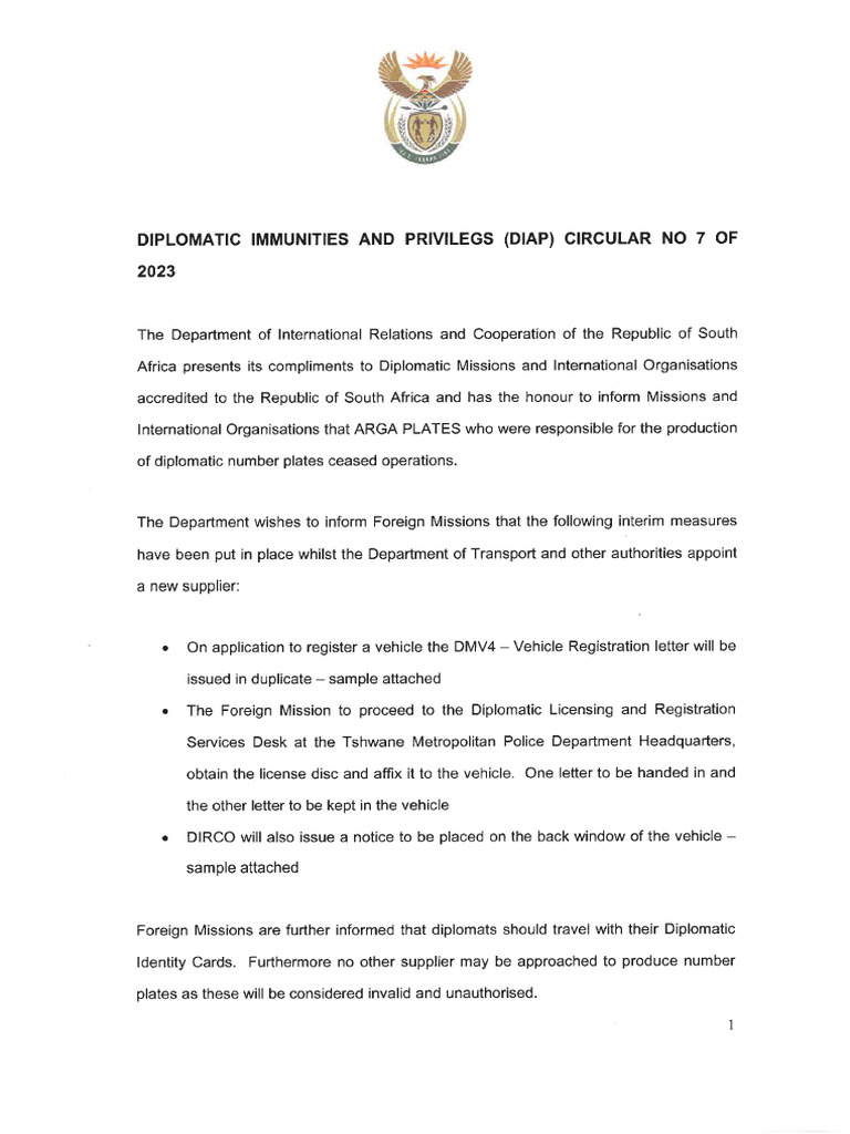 Diap Circular No 7 of 2023 Diplomatic Number Plates | PDF