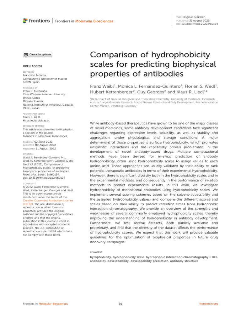 Comparison of Hydrophobicity Scales For Predicting Biophysical ...