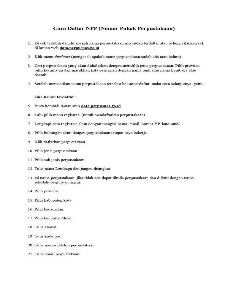 Panduan Daftar Npp Perpustakaan Pdf
