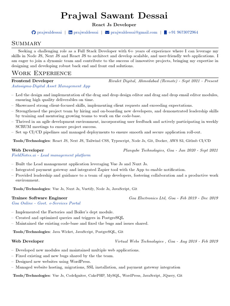 Naukri Prajwaldessai (6y 2m) | PDF | Java Script | Postgre Sql