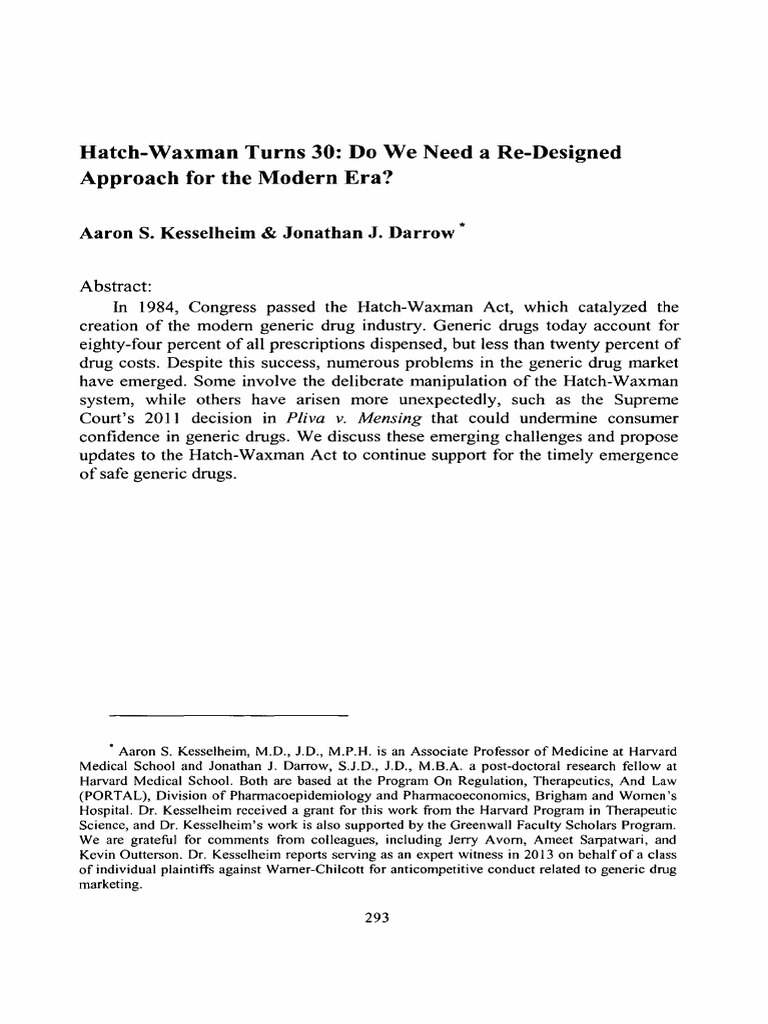 Rethinking Hatch Waxman | PDF | Generic Drug | Food And Drug Administration