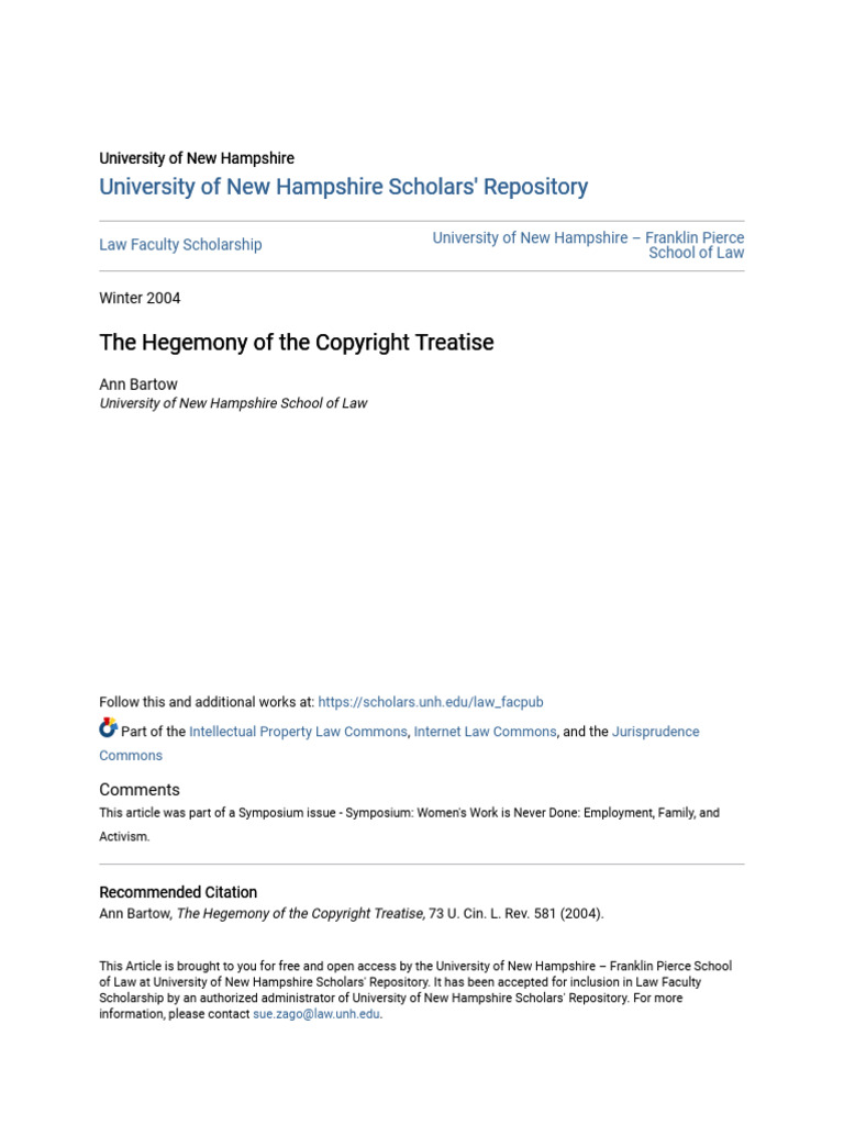 The Hegemony of The Copyright Treatise | PDF | Fair Use | Copyright