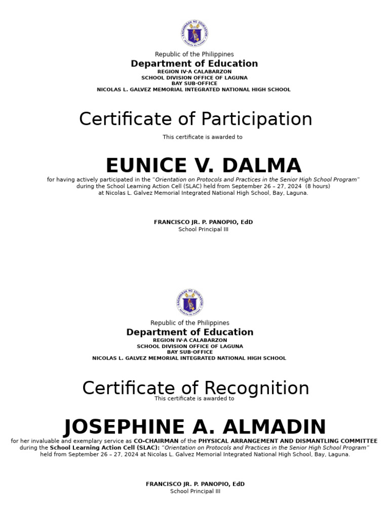 Certificate for Slac Orientation | PDF | Philippines | Public Administration