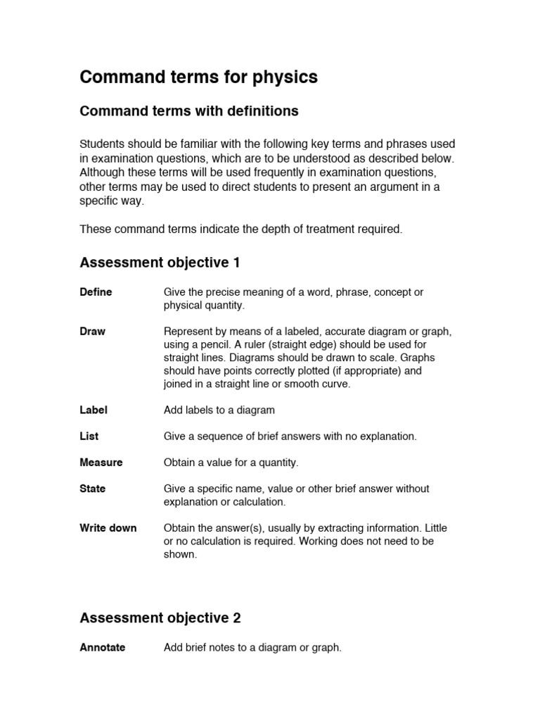 Command Terms Physics | PDF | Reason | Mathematics