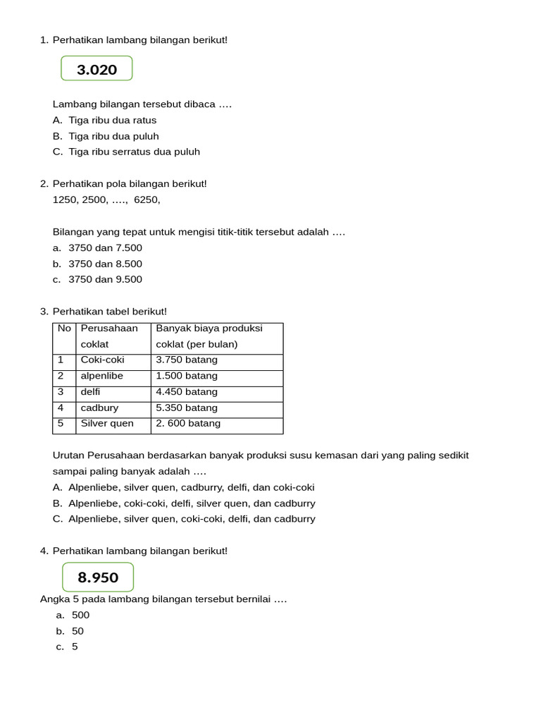 Latihan Soal PH Tema 1 MTK | PDF