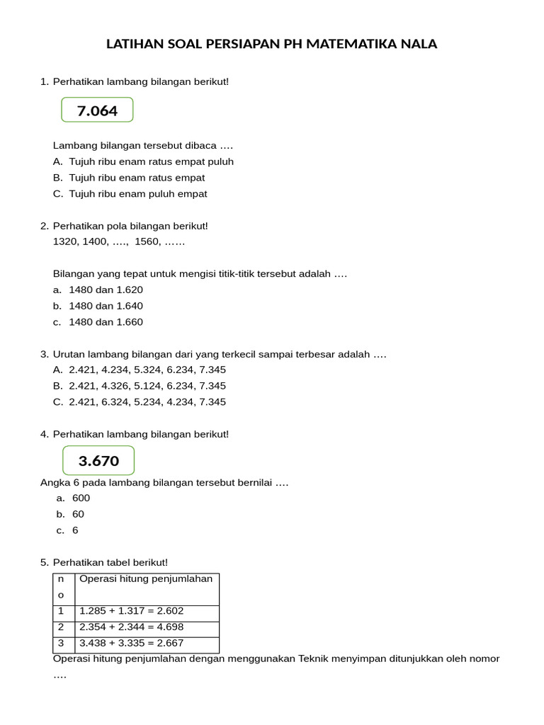 Latihan Soal PH Tema 1 MTK | PDF | Metode & Bahan Ajar | Griya & Taman